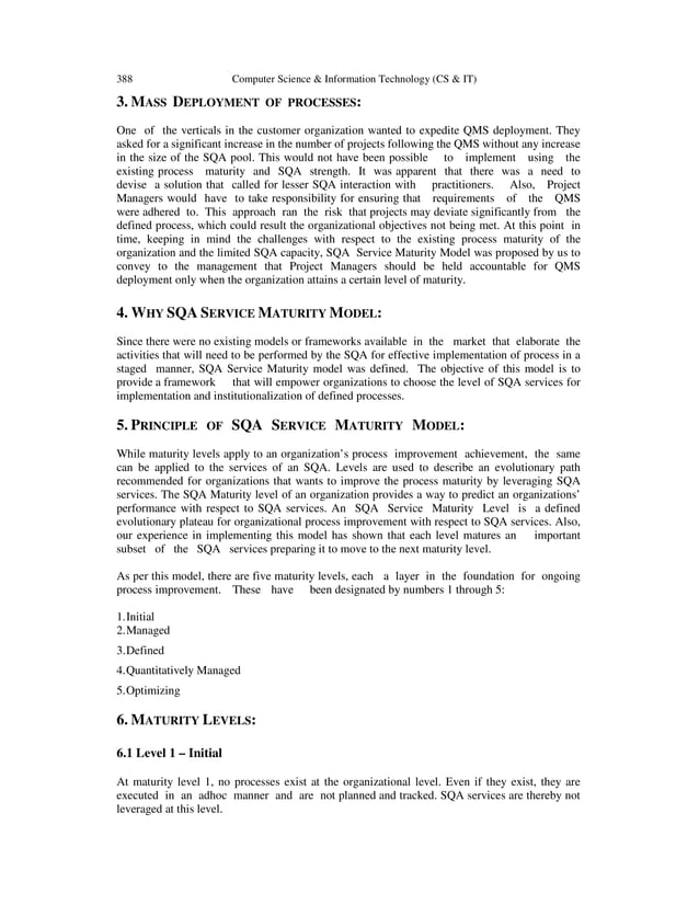 AN INNOVATIVE SQA SERVICE MATURITY MODEL USING CMMI AND ITIL | PDF