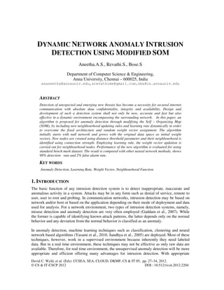 DYNAMIC NETWORK ANOMALY INTRUSION DETECTION USING MODIFIED SOM | PDF