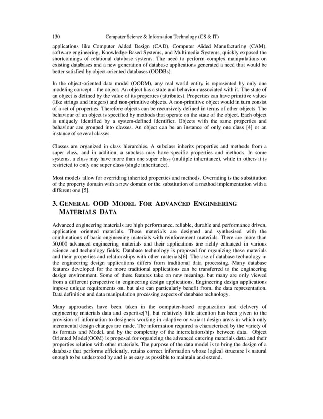 Object Oriented Database Model For Effective Mining Of Advanced Engineering Materials Data Sets