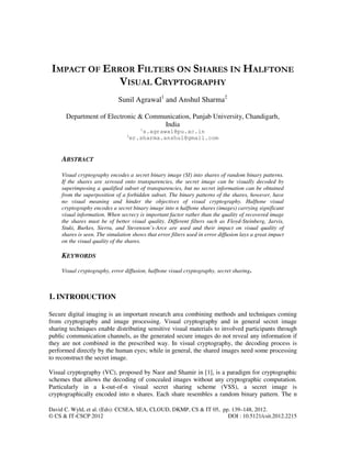 IMPACT OF ERROR FILTERS ON SHARES IN HALFTONE VISUAL CRYPTOGRAPHY | PDF