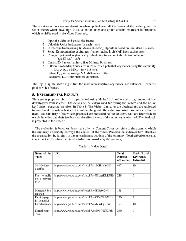 VISUAL ATTENTION BASED KEYFRAMES EXTRACTION AND VIDEO SUMMARIZATION | PDF