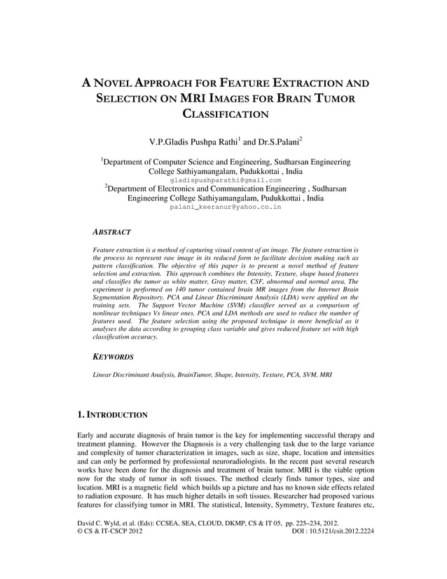 A NOVEL APPROACH FOR FEATURE EXTRACTION AND SELECTION ON MRI IMAGES FOR BRAIN TUMOR ...