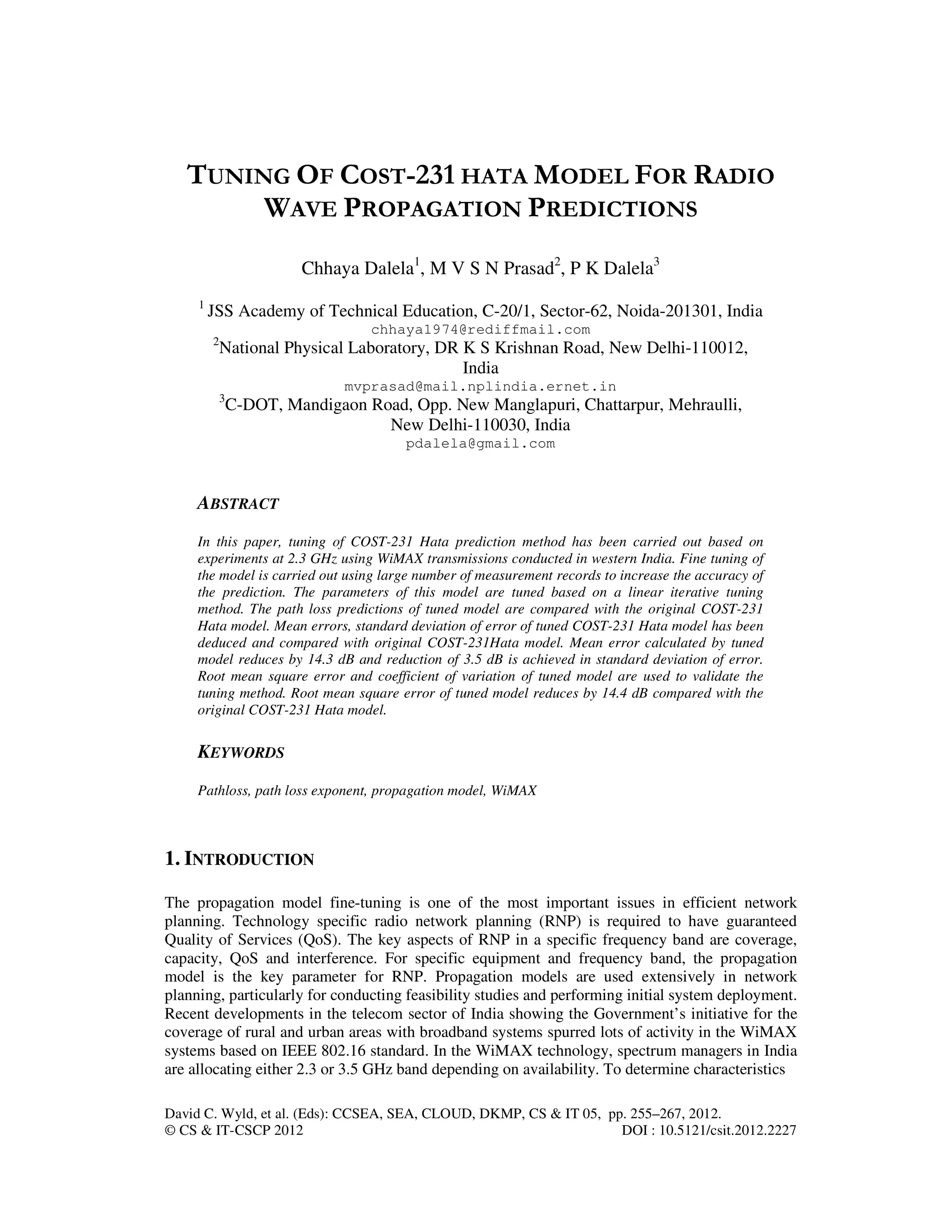 TUNING OF COST-231 HATA MODEL FOR RADIO WAVE PROPAGATION PREDICTIONS | PDF