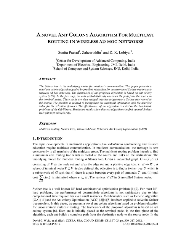 A Novel Ant Colony Algorithm For Multicast Routing In Wireless Ad Hoc