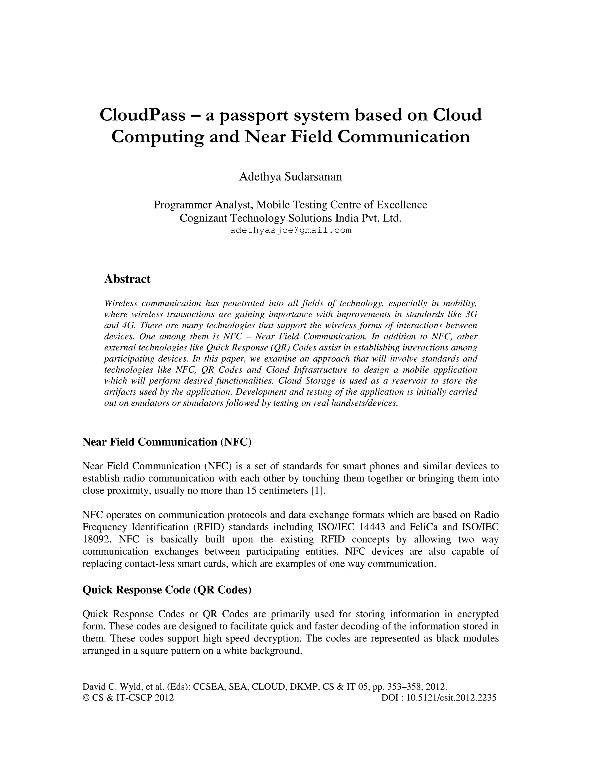 CloudPass – a passport system based on Cloud Computing and Near Field Communication | PDF ...