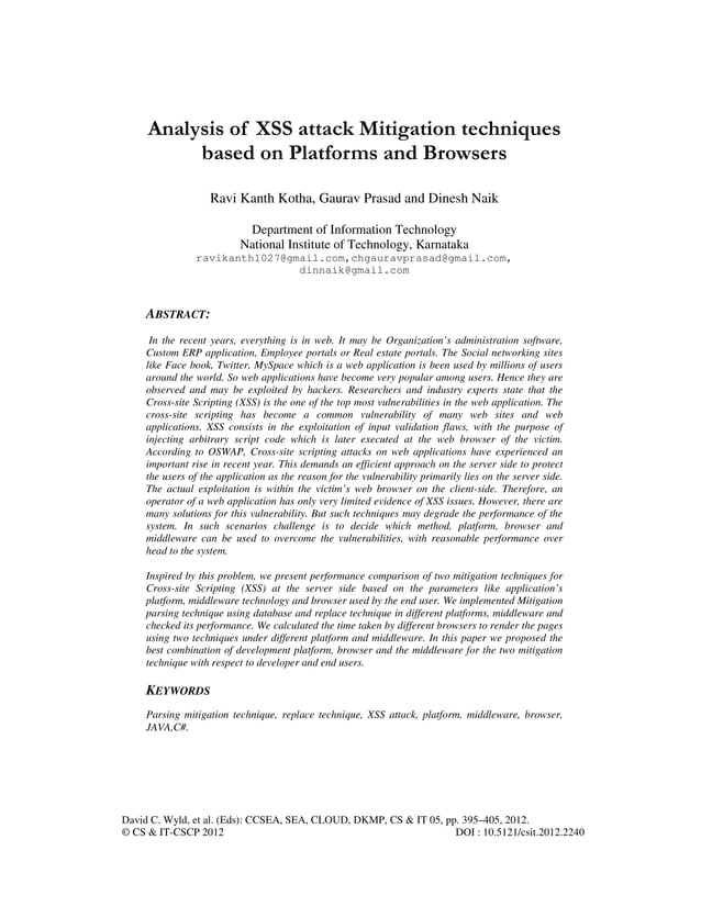 Analysis Of Xss Attack Mitigation Techniques Based On Platforms And Browsers Pdf