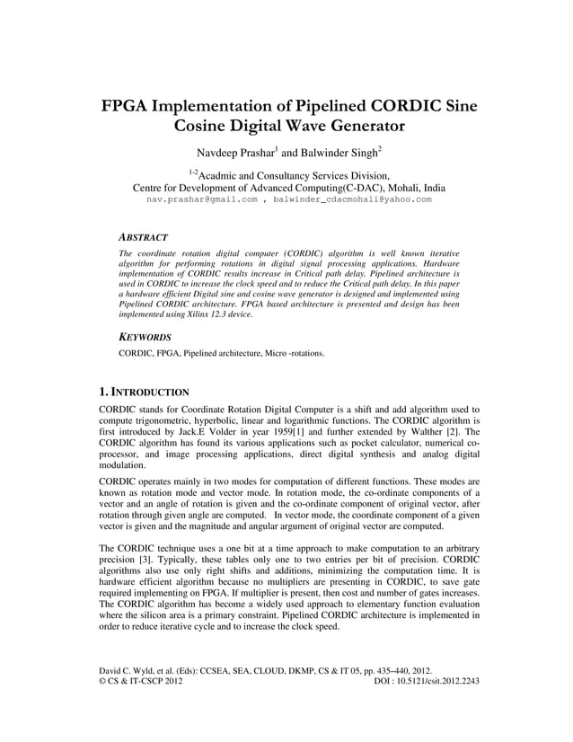 FPGA Implementation of Pipelined CORDIC Sine Cosine Digital Wave Generator | PDF | Computing ...