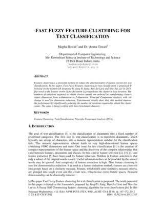 FAST FUZZY FEATURE CLUSTERING FOR TEXT CLASSIFICATION | PDF