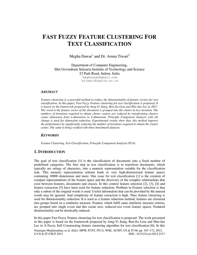 FAST FUZZY FEATURE CLUSTERING FOR TEXT CLASSIFICATION | PDF