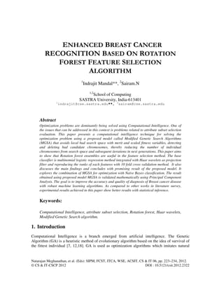 ENHANCED BREAST CANCER RECOGNITION BASED ON ROTATION FOREST FEATURE SELECTION ALGORITHM | PDF