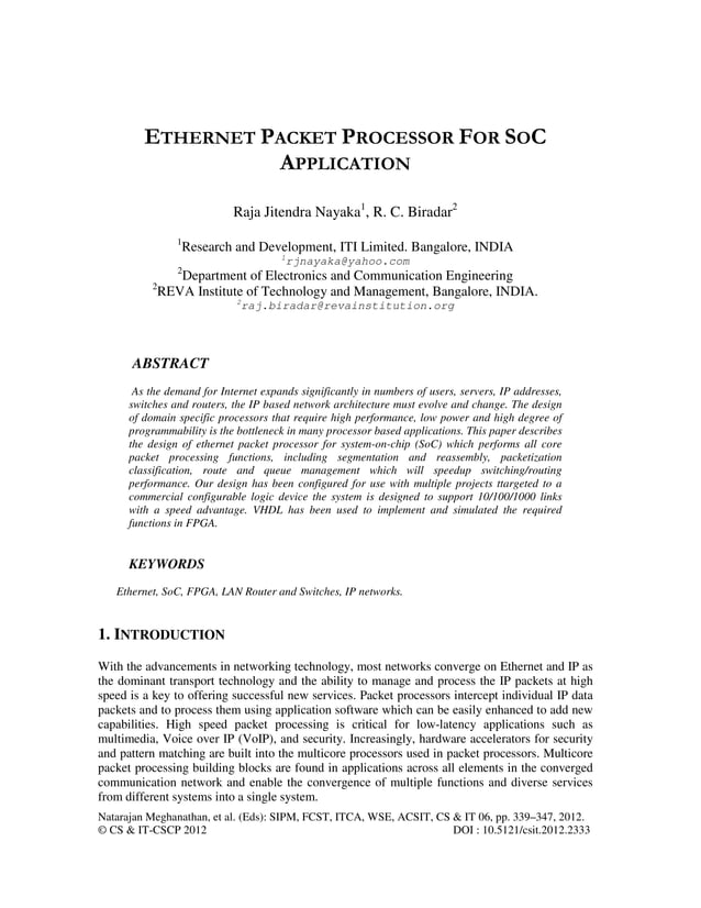 ETHERNET PACKET PROCESSOR FOR SOC APPLICATION | PDF