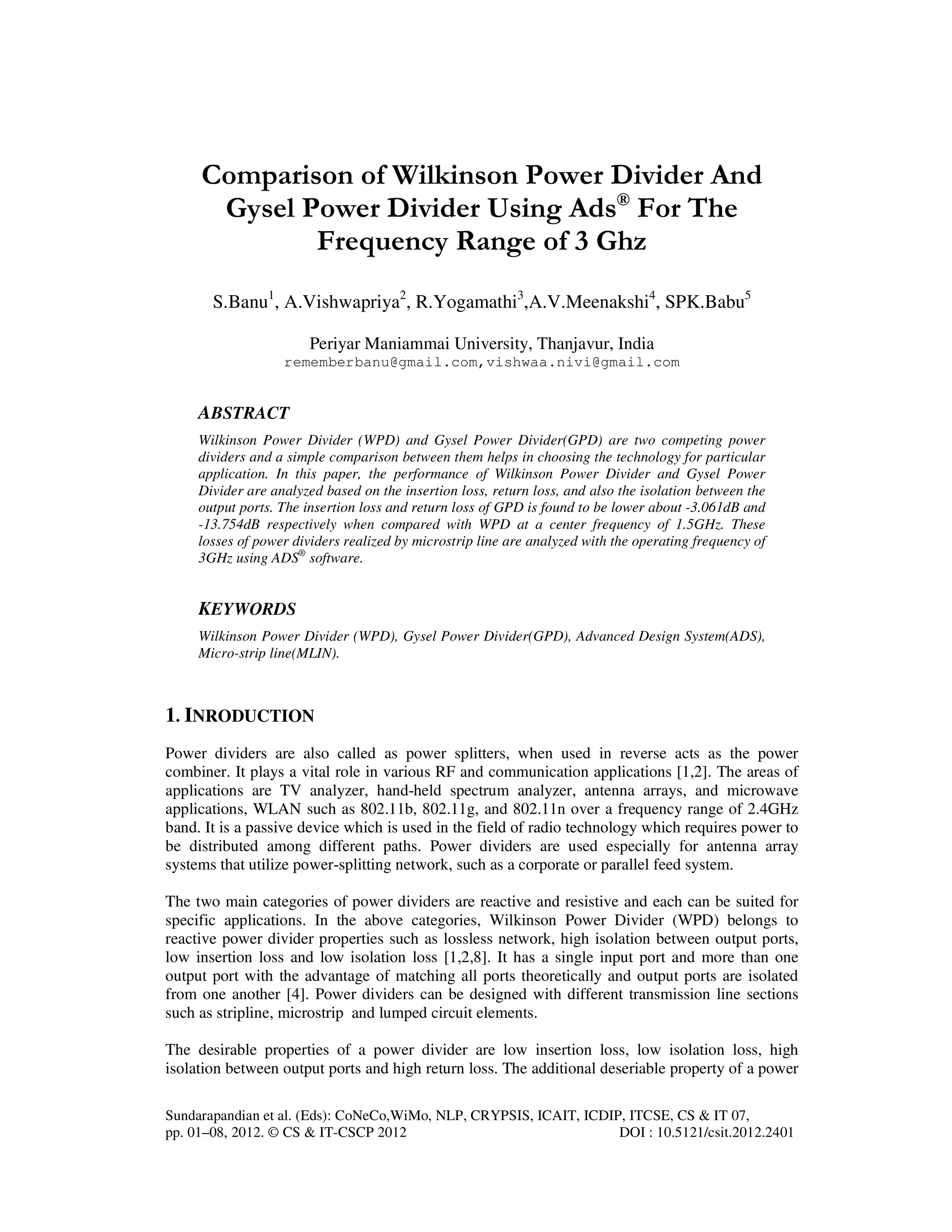Comparison of Wilkinson Power Divider And Gysel Power Divider Using Ads ...