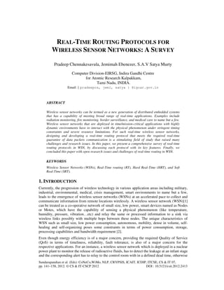 REAL-TIME ROUTING PROTOCOLS FOR WIRELESS SENSOR NETWORKS: A SURVEY | PDF
