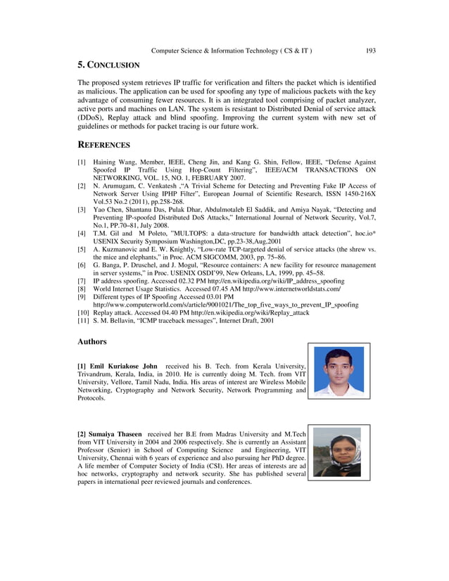 EFFICIENT DEFENSE SYSTEM FOR IP SPOOFING IN NETWORKS | PDF