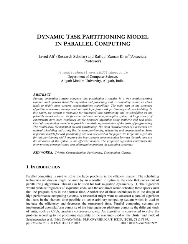 DYNAMIC TASK PARTITIONING MODEL IN PARALLEL COMPUTING | PDF DYNAMIC TASK PARTITIONING MODEL IN PARALLEL COMPUTING | PDF