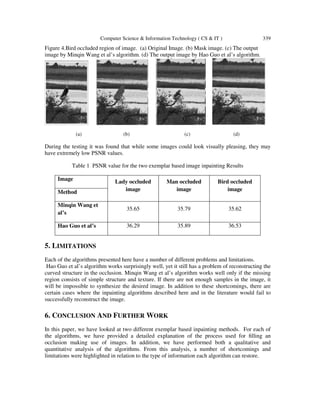 A CONCERT EVALUATION OF EXEMPLAR BASED IMAGE INPAINTING ALGORITHMS FOR ...