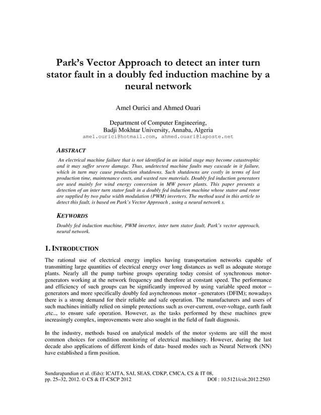 Park’s Vector Approach to detect an inter turn stator fault in a doubly fed induction machine by ...