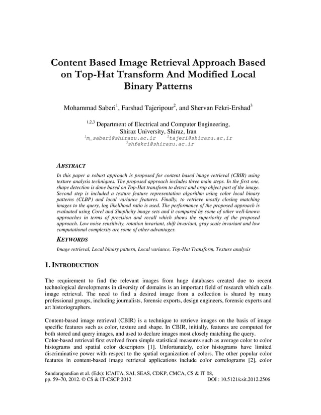 Content Based Image Retrieval Approach Based On Top Hat Transform And Modified Local Binary Patterns