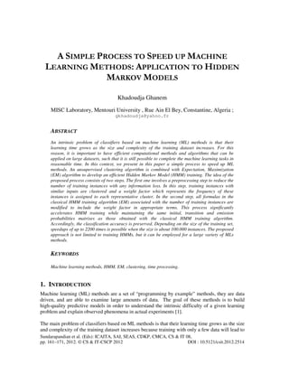 A SIMPLE PROCESS TO SPEED UP MACHINE LEARNING METHODS: APPLICATION TO HIDDEN MARKOV MODELS | PDF