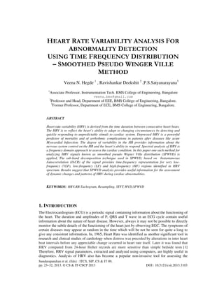 HEART RATE VARIABILITY ANALYSIS FOR ABNORMALITY DETECTION USING TIME FREQUENCY DISTRIBUTION ...