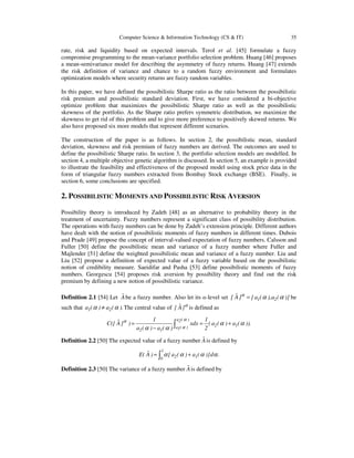 POSSIBILISTIC SHARPE RATIO BASED NOVICE PORTFOLIO SELECTION MODELS | PDF