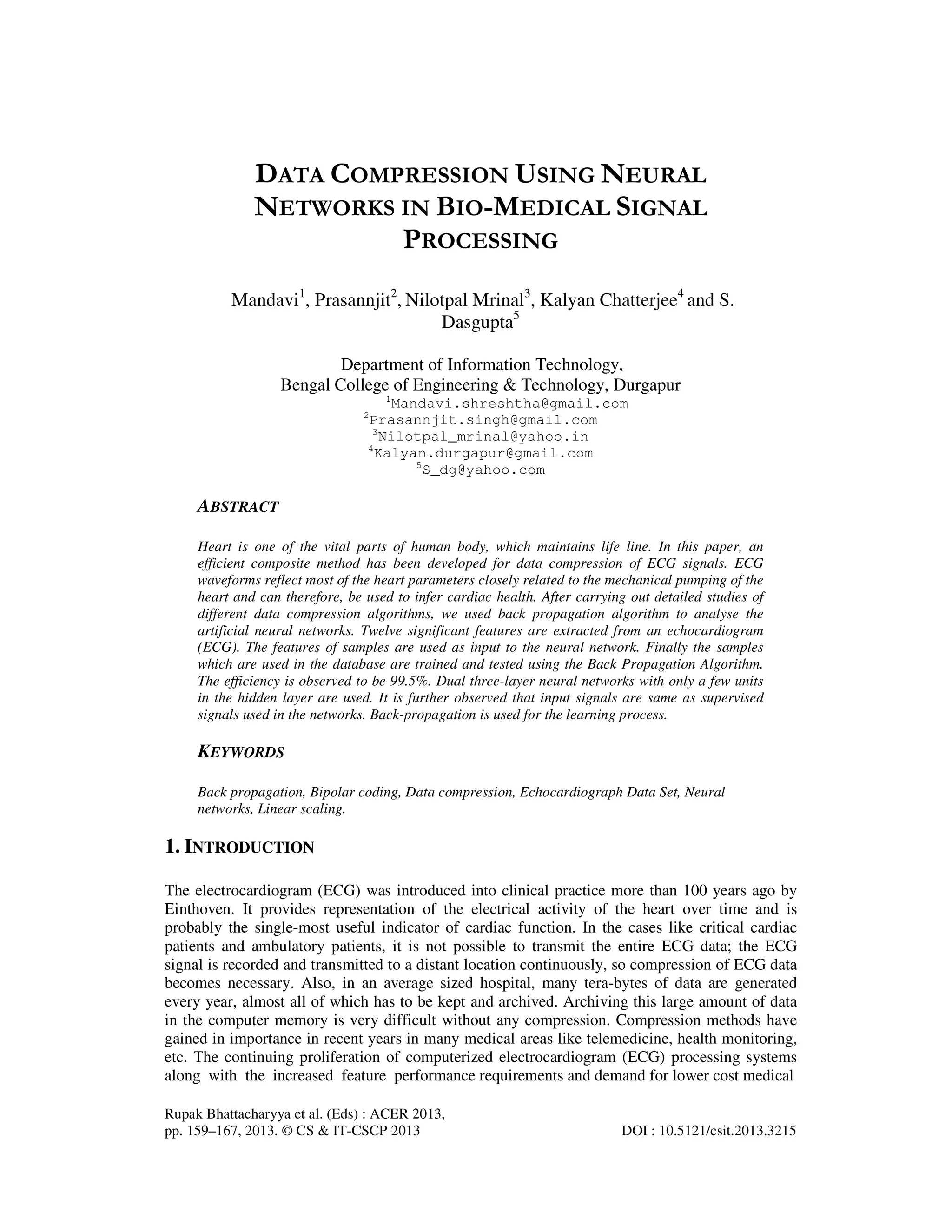 Data Compression Using Neural Networks In Bio Medical Signal Processing Pdf