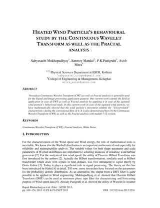 HEATED WIND PARTICLE’S BEHAVIOURAL STUDY BY THE CONTINUOUS WAVELET ...