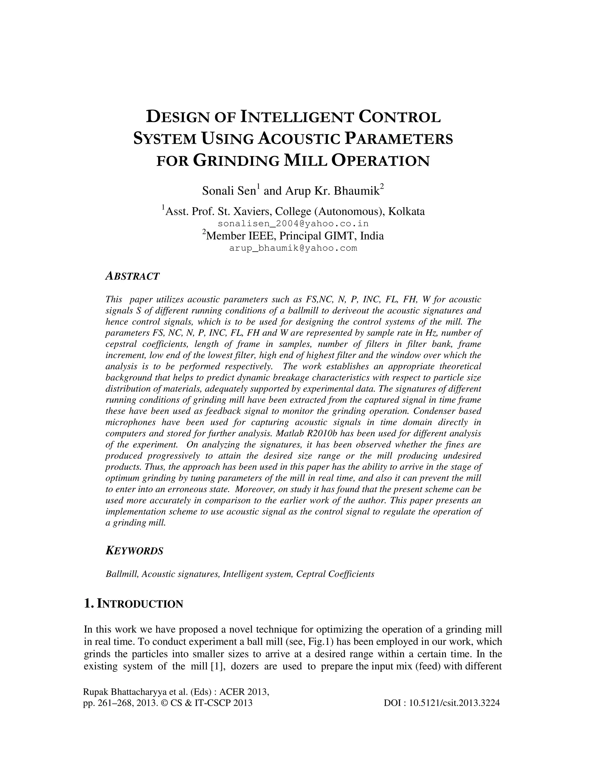 Design Of Intelligent Control System Using Acoustic Parameters For Grinding Mill Operation Pdf