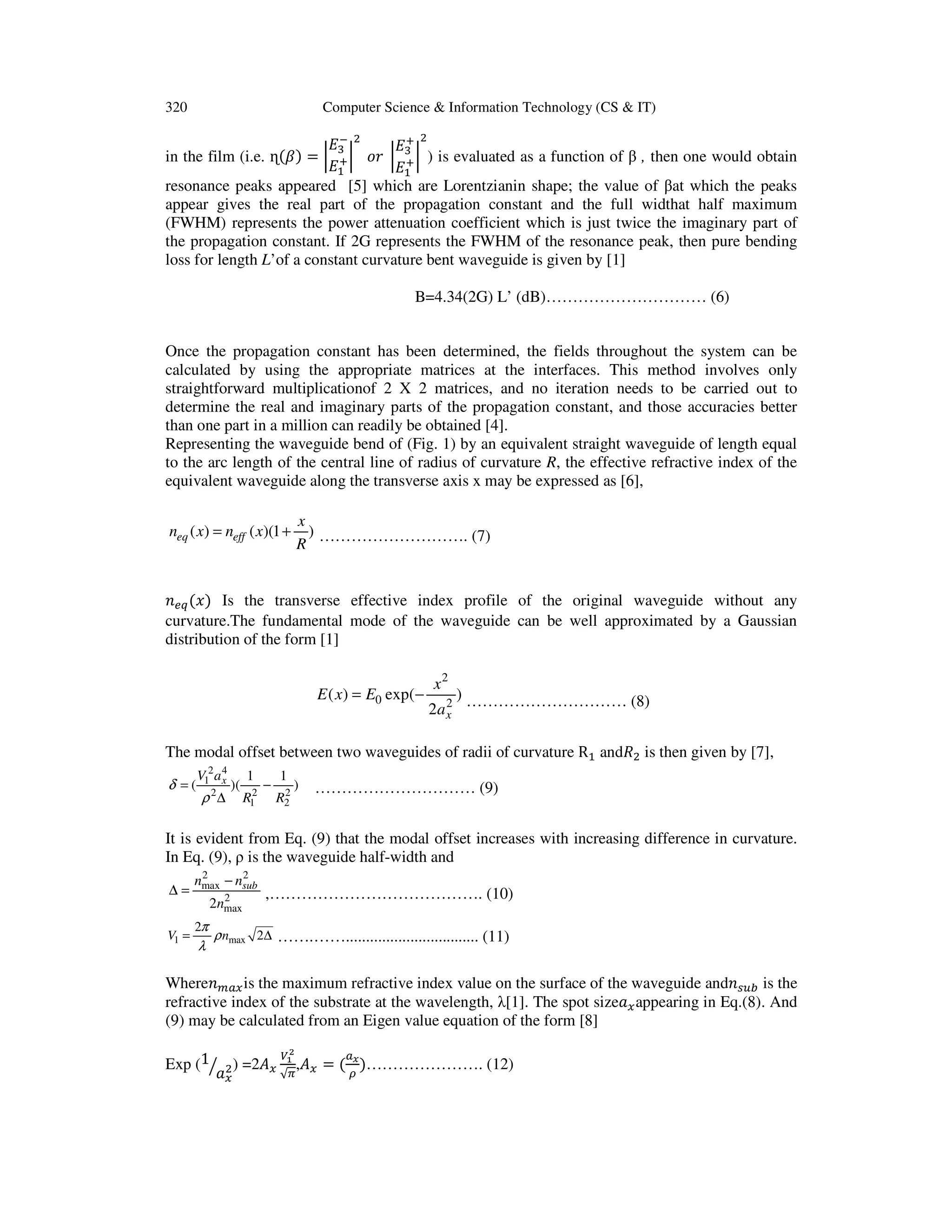COMPARATIVE STUDY ON BENDING LOSS BETWEEN DIFFERENT S-SHAPED WAVEGUIDE BENDS USING MATRIX METHOD ...