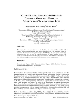COMBINED ECONOMIC AND EMISSION DISPATCH WITH AND WITHOUT CONSIDERING TRANSMISSION LOSS | PDF