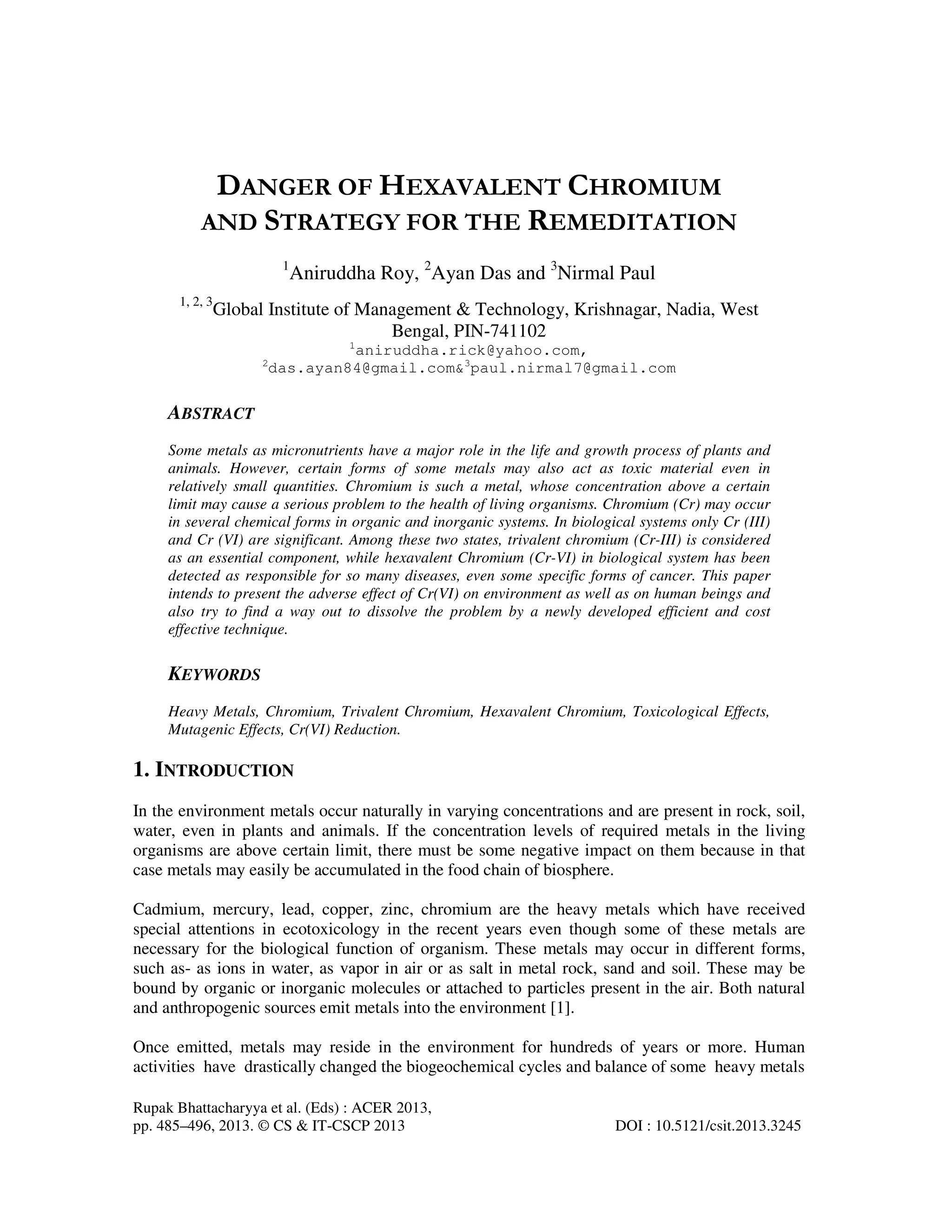 DANGER OF HEXAVALENT CHROMIUM AND STRATEGY FOR THE REMEDITATION | PDF