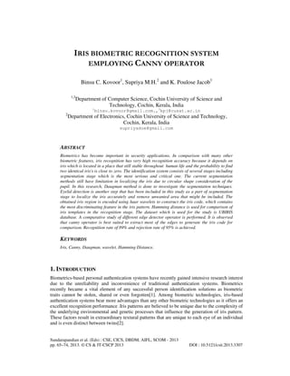 IRIS BIOMETRIC RECOGNITION SYSTEM EMPLOYING CANNY OPERATOR | PDF