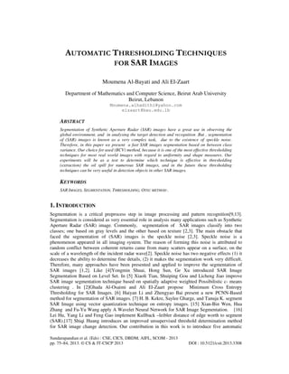 AUTOMATIC THRESHOLDING TECHNIQUES FOR SAR IMAGES | PDF