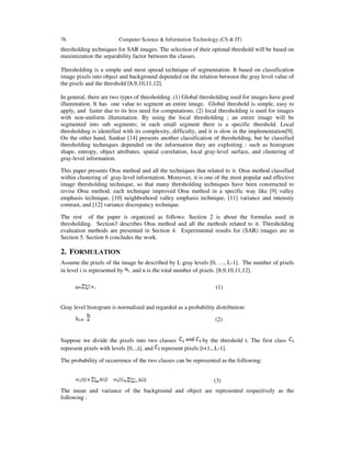 AUTOMATIC THRESHOLDING TECHNIQUES FOR SAR IMAGES | PDF