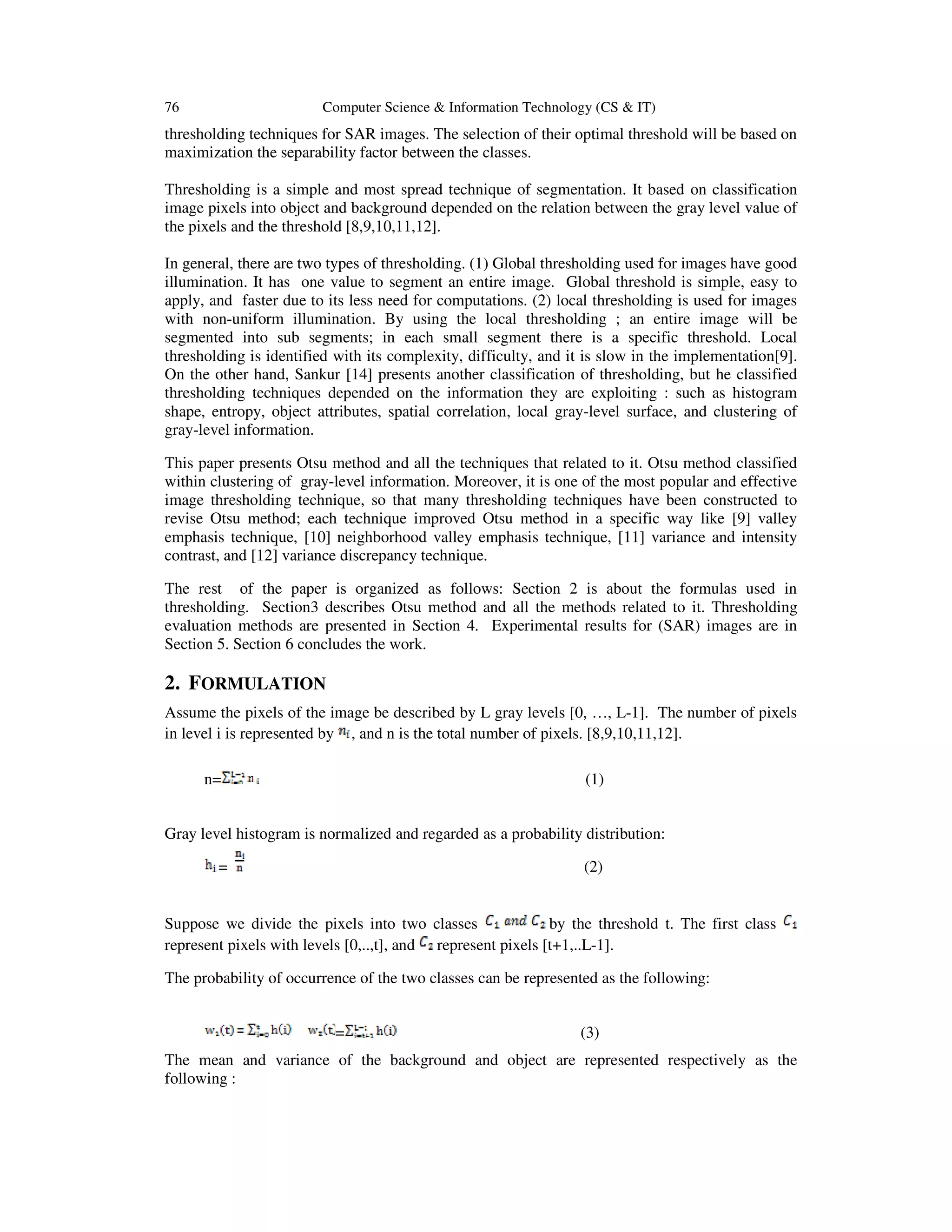 AUTOMATIC THRESHOLDING TECHNIQUES FOR SAR IMAGES | PDF