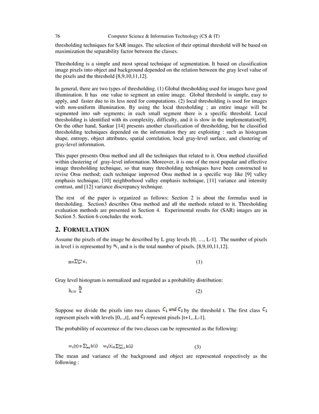 AUTOMATIC THRESHOLDING TECHNIQUES FOR SAR IMAGES | PDF