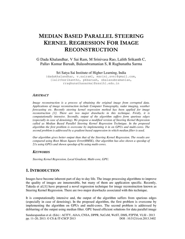 MEDIAN BASED PARALLEL STEERING KERNEL REGRESSION FOR IMAGE RECONSTRUCTION | PDF