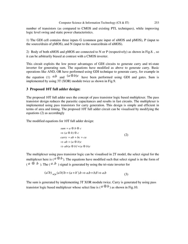 LOW POWER-AREA GDI & PTL TECHNIQUES BASED FULL ADDER DESIGNS | PDF