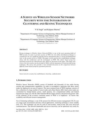A SURVEY ON WIRELESS SENSOR NETWORKS SECURITY WITH THE INTEGRATION OF CLUSTERING AND KEYING ...