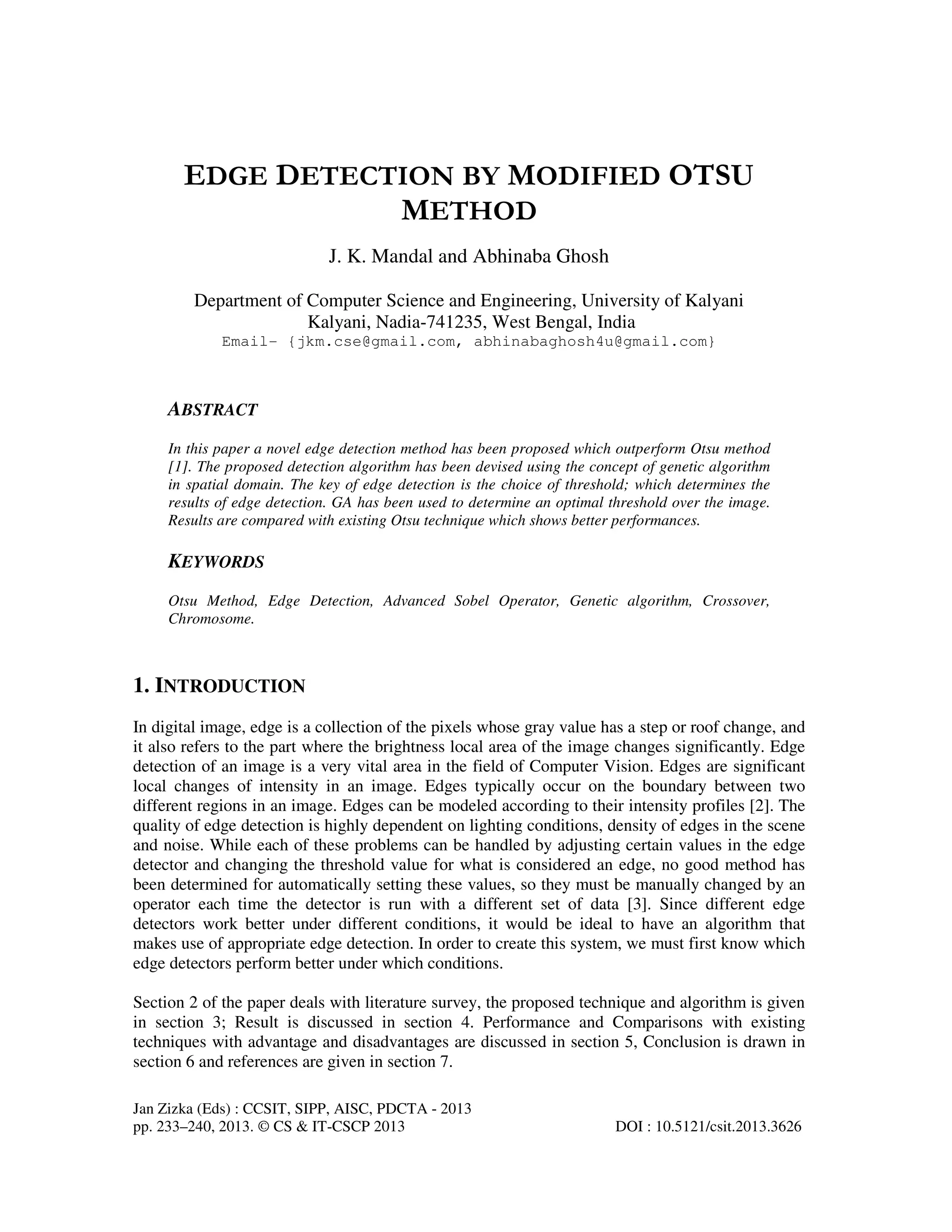 EDGE DETECTION BY MODIFIED OTSU METHOD | PDF