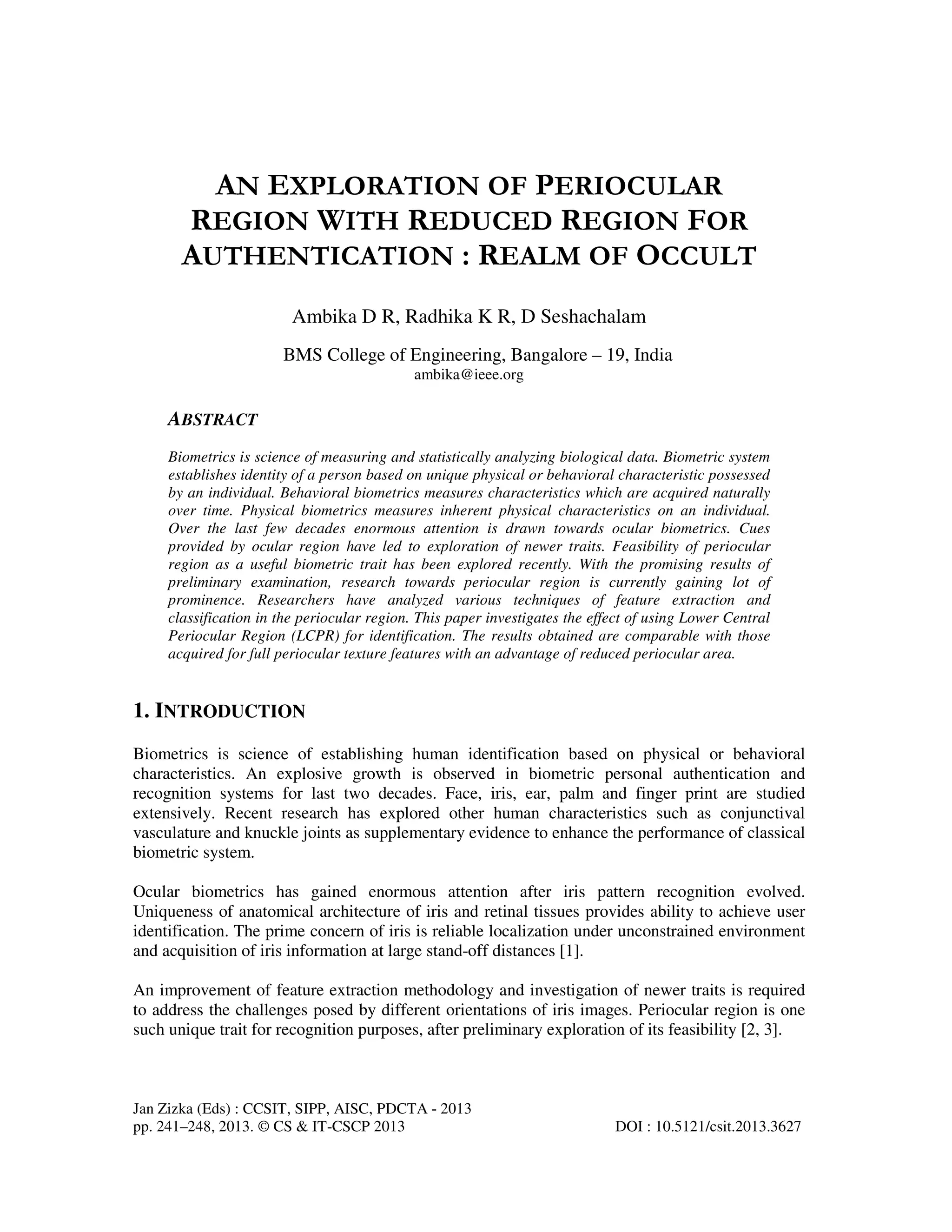 AN EXPLORATION OF PERIOCULAR REGION WITH REDUCED REGION FOR ...