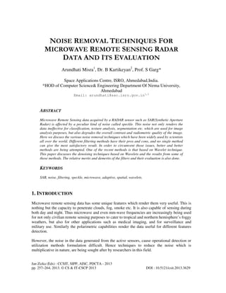 NOISE REMOVAL TECHNIQUES FOR MICROWAVE REMOTE SENSING RADAR DATA AND ITS EVALUATION | PDF