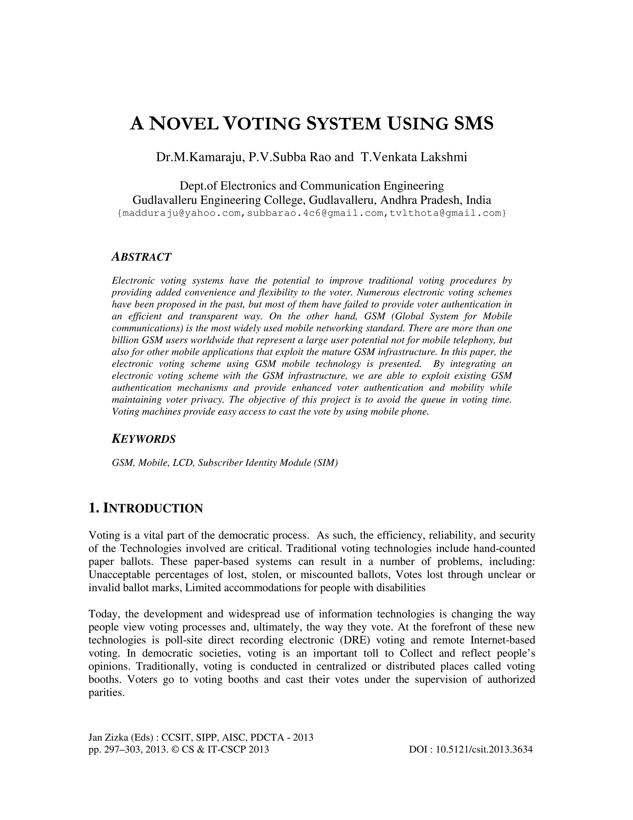 A NOVEL VOTING SYSTEM USING SMS | PDF | Smartphones | Consumer Electronics