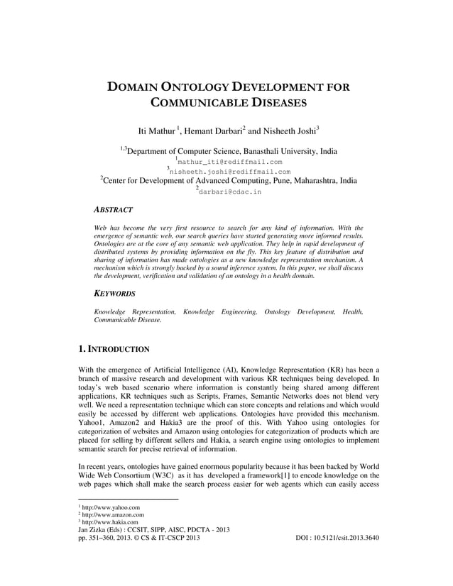 DOMAIN ONTOLOGY DEVELOPMENT FOR COMMUNICABLE DISEASES | PDF