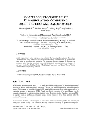 AN APPROACH TO WORD SENSE DISAMBIGUATION COMBINING MODIFIED LESK AND BAG-OF-WORDS | PDF