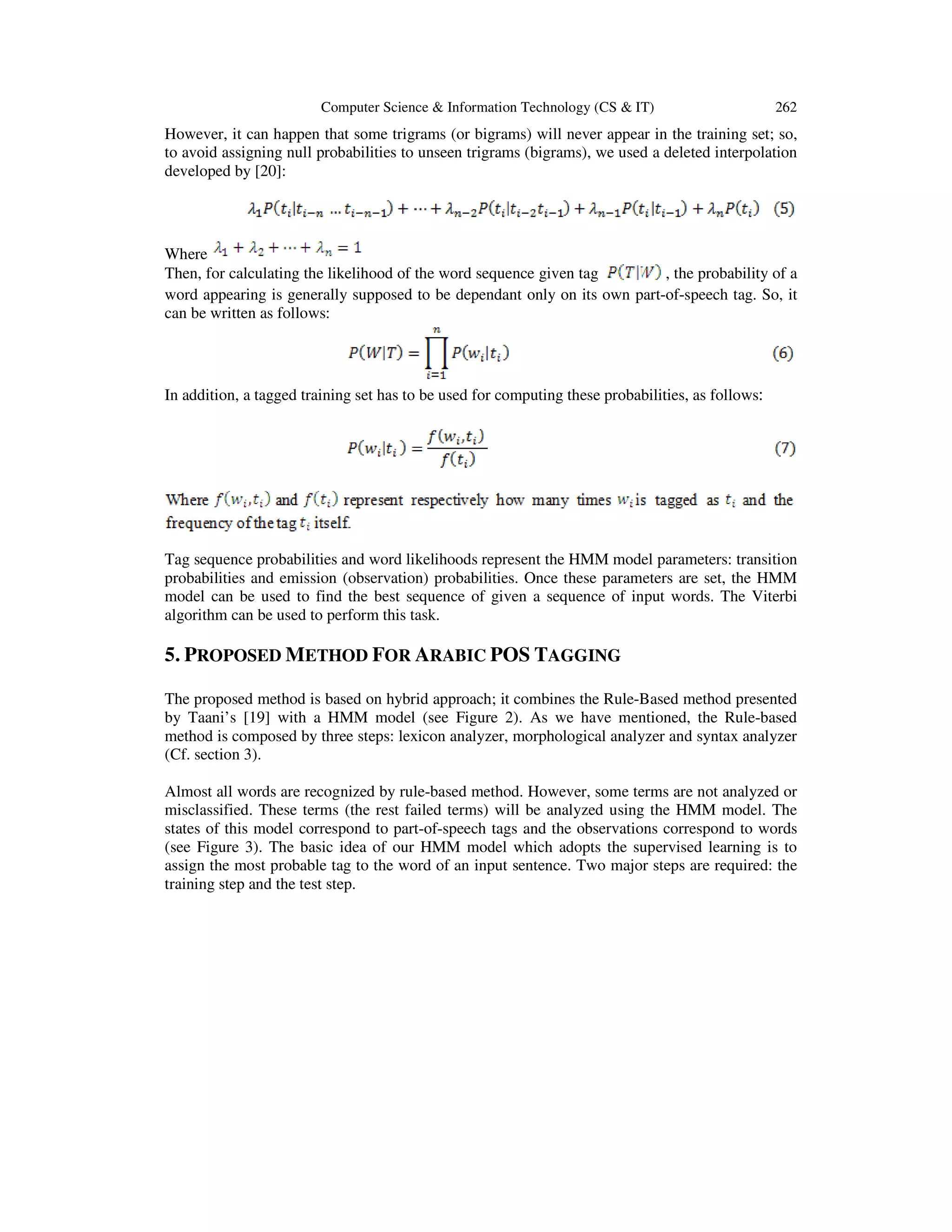IMPROVING RULE-BASED METHOD FOR ARABIC POS TAGGING USING HMM TECHNIQUE | PDF