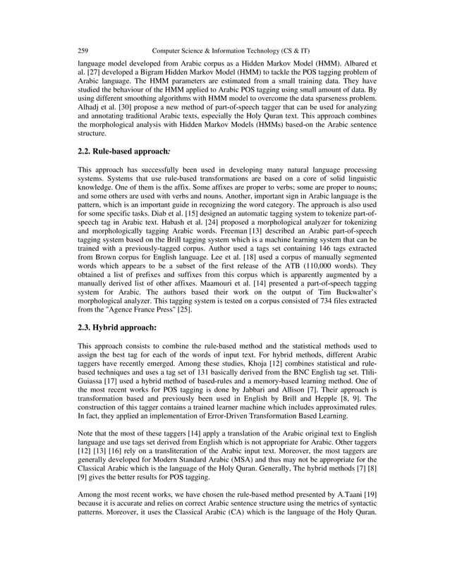 IMPROVING RULE-BASED METHOD FOR ARABIC POS TAGGING USING HMM TECHNIQUE | PDF