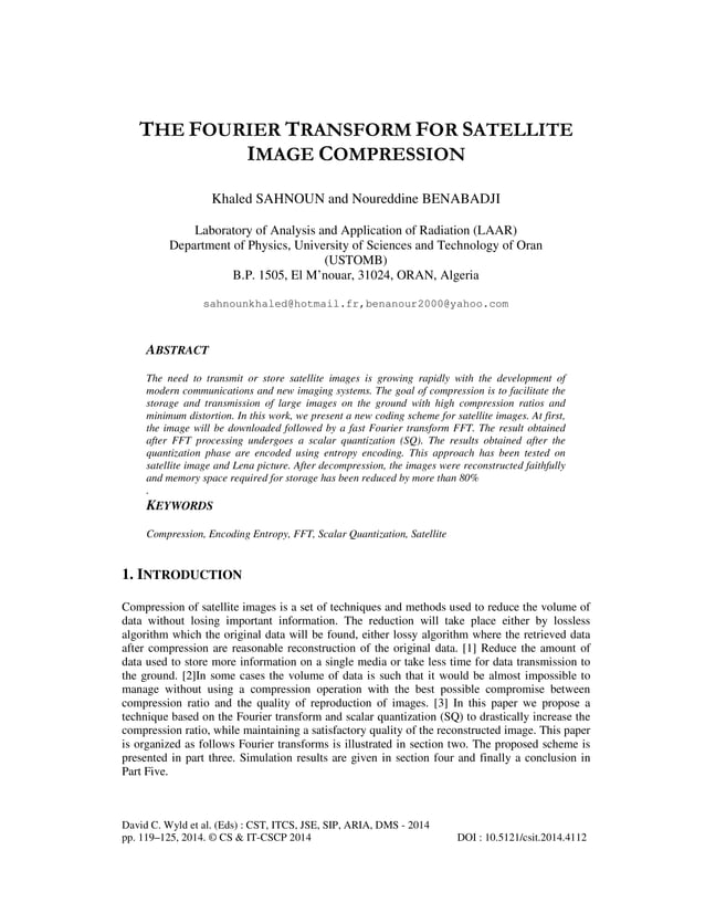 THE FOURIER TRANSFORM FOR SATELLITE IMAGE COMPRESSION | PDF
