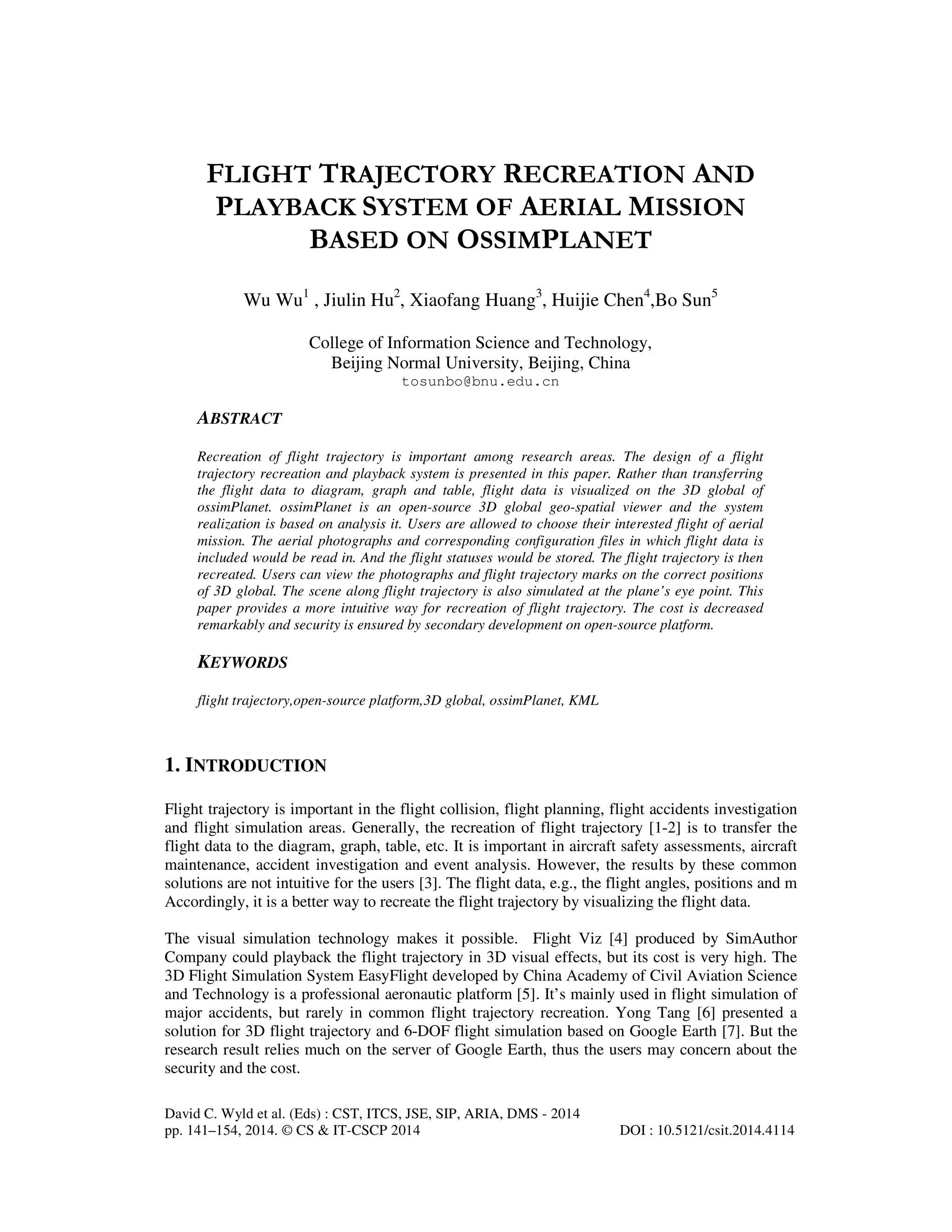 FLIGHT TRAJECTORY RECREATION AND PLAYBACK SYSTEM OF AERIAL MISSION ...