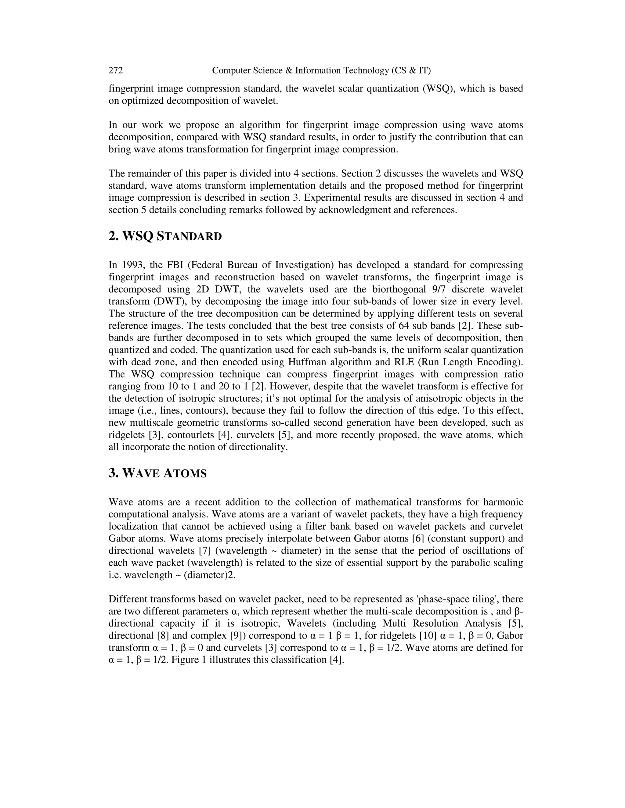 FINGERPRINTS IMAGE COMPRESSION BY WAVE ATOMS | PDF